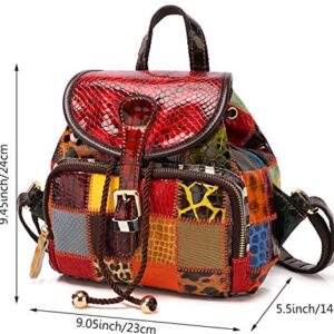 Segater Fashion Women Multicolor Backpack Genuine Leather Colorful Patchwork Shoulder Bag Bohemian Style Handbag