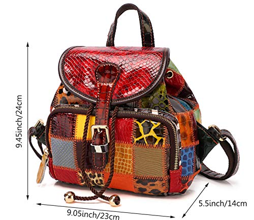 Segater Fashion Women Multicolor Backpack Genuine Leather Colorful Patchwork Shoulder Bag Bohemian Style Handbag