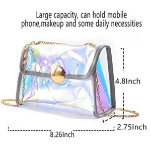 Zeelina Hologram Clear Crossbody Purse Bag Pink Shoulder Tote Handbag See Through Party Tarvel Beach Jelly Clutch Bag Messenger with Chains for Women and Girls (Gray)