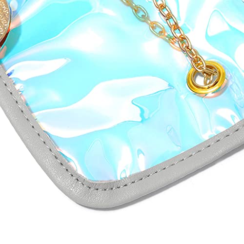 Zeelina Hologram Clear Crossbody Purse Bag Pink Shoulder Tote Handbag See Through Party Tarvel Beach Jelly Clutch Bag Messenger with Chains for Women and Girls (Gray)