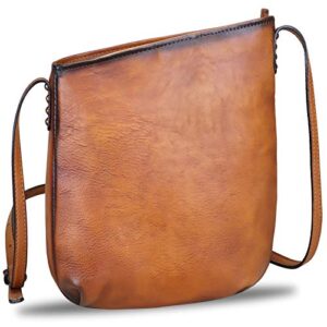 genuine leather crossbody bags for women retro satchel purse handmade small designer cute shoulder bag (brown)