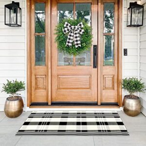 seavish porch rug,buffalo plaid outdoor rug, black white front door decor cotton hand-woven checkered washable runner for layered door mats farmhouse entryway kitchen bathroom patio(2’x4.3′)