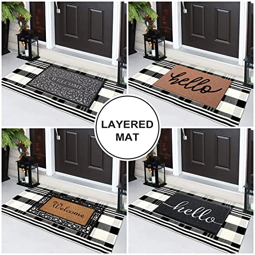 Seavish Porch Rug,Buffalo Plaid Outdoor Rug, Black White Front Door Decor Cotton Hand-Woven Checkered Washable Runner for Layered Door Mats Farmhouse Entryway Kitchen Bathroom Patio(2'x4.3')