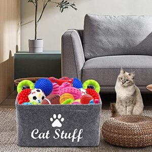 Brabtod Foldable Fabric Felt Storage Bins with Handles, Pet Supplies Storage for Bedroom, Closet, Toys, Laundry Cute Storage Baskets -gray-cat