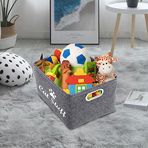 Brabtod Foldable Fabric Felt Storage Bins with Handles, Pet Supplies Storage for Bedroom, Closet, Toys, Laundry Cute Storage Baskets -gray-cat