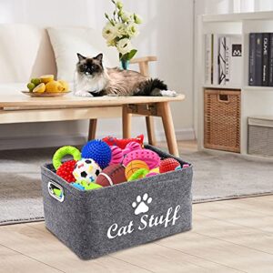 Brabtod Foldable Fabric Felt Storage Bins with Handles, Pet Supplies Storage for Bedroom, Closet, Toys, Laundry Cute Storage Baskets -gray-cat