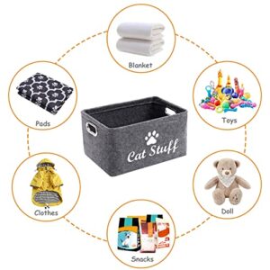 Brabtod Foldable Fabric Felt Storage Bins with Handles, Pet Supplies Storage for Bedroom, Closet, Toys, Laundry Cute Storage Baskets -gray-cat