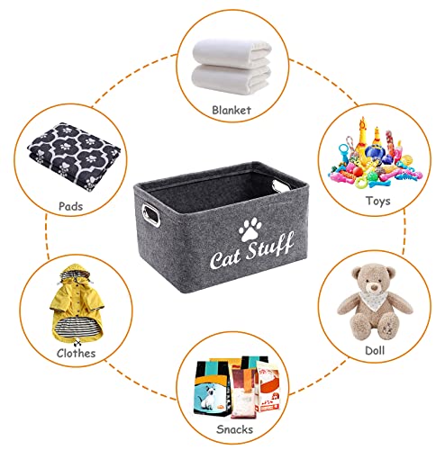 Brabtod Foldable Fabric Felt Storage Bins with Handles, Pet Supplies Storage for Bedroom, Closet, Toys, Laundry Cute Storage Baskets -gray-cat