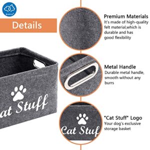 Brabtod Foldable Fabric Felt Storage Bins with Handles, Pet Supplies Storage for Bedroom, Closet, Toys, Laundry Cute Storage Baskets -gray-cat