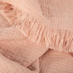 Sticky Toffee Blush Pink Muslin Throw Blanket with Fringe, Oeko-Tex Cotton Muslin Blankets for Adults, Soft Lightweight and Breathable Throw Blankets for Couch Bed or Sofa, 50 in x 60 in