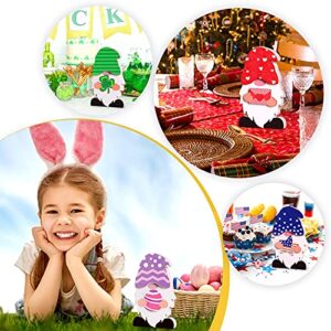 Jetec 24 Pieces DIY Wooden Interchangeable Gnome Signs Wood Seasonal Craft Chunky Gnome Interchangeable Cutouts Decoration Kit for Easter Summer 4th of July Holiday