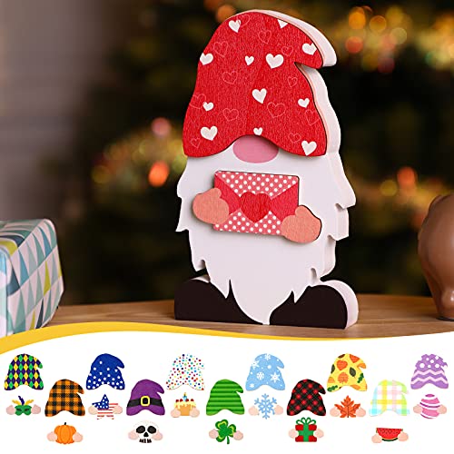 Jetec 24 Pieces DIY Wooden Interchangeable Gnome Signs Wood Seasonal Craft Chunky Gnome Interchangeable Cutouts Decoration Kit for Easter Summer 4th of July Holiday