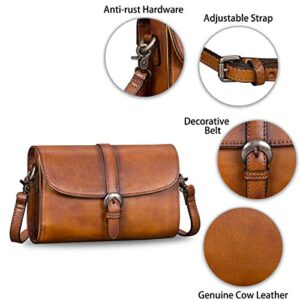 Genuine Leather Crossbody Bag Purses for Women Vintage Shoulder Satchel Handbag (Brown)