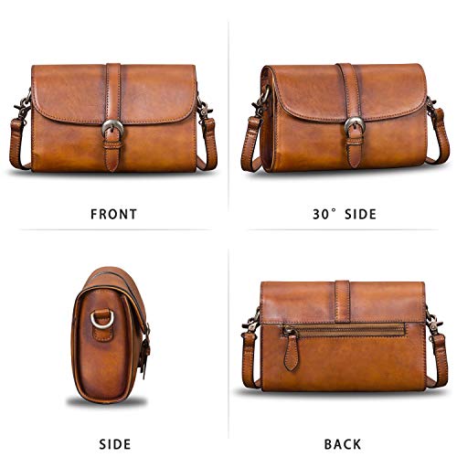 Genuine Leather Crossbody Bag Purses for Women Vintage Shoulder Satchel Handbag (Brown)