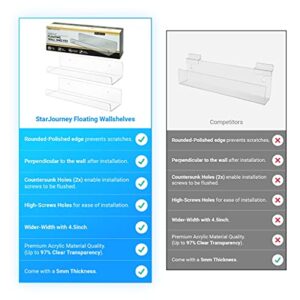 Acrylic Floating Shelves - Premium Grade 97% Clear Acrylic Wall Shelf, Displaying Great Moments On Picture Ledge Shelf, Vinyl Record Wall Mount Shelves, Clear Book Shelves, 50% Thicker. (Set of 2)