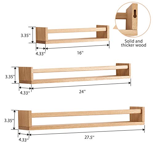 INMAN Floating Shelves, Wall Mounted Nursery Shelf-Wood Bookshelf Wall Shelves for Kitchen Spice Rack Bedroom and Living Room Baby Nursery Decor, 27.5 Inch,Natural