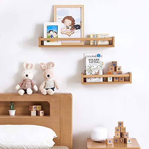 INMAN Floating Shelves, Wall Mounted Nursery Shelf-Wood Bookshelf Wall Shelves for Kitchen Spice Rack Bedroom and Living Room Baby Nursery Decor, 27.5 Inch,Natural