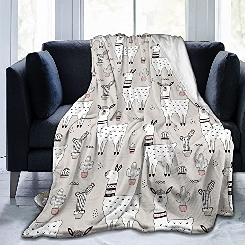 Llama and Cactus Flannel Reversible Sherpa Throw Blanket Fuzzy and Soft Fleece Bed Blanket50 40 inches