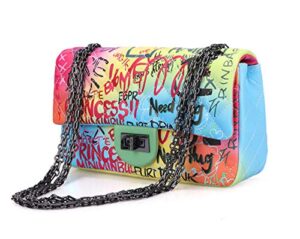 wxnow small crossbody bags for women & girls handbags satchels for teen girls shoulder bags purses for ladies with chain strap yellow graffiti