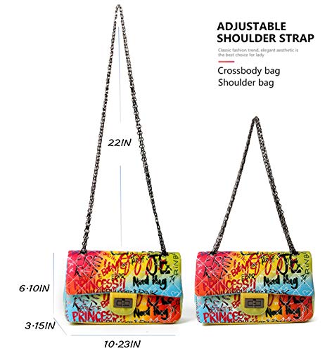 Wxnow Small Crossbody Bags for Women & Girls Handbags Satchels for Teen Girls Shoulder Bags Purses for Ladies with Chain Strap Yellow Graffiti