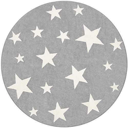 Topotdor Stars Round Rug Starry Sky Stars Area Rug Soft Durable Washable for Nursery Playroom Classroom (Grey,47 Inch)