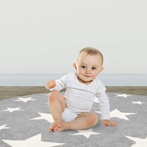 Topotdor Stars Round Rug Starry Sky Stars Area Rug Soft Durable Washable for Nursery Playroom Classroom (Grey,47 Inch)