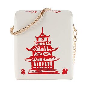 oweisong women novelty chinese takeout purse tower print crossody shoulder bag box totes with comfortable chain strap