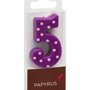 Papyrus Number 5 Birthday Candle, Purple Polka Dots (1-Count)