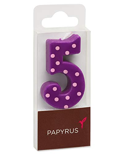 Papyrus Number 5 Birthday Candle, Purple Polka Dots (1-Count)