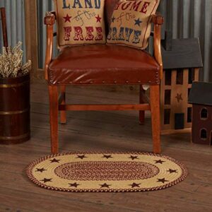 vhc brands burgundy tan jute rug oval stencil stars w/pad 20×30