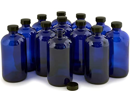 Vivaplex, 12, Cobalt Blue, 16 oz Glass Bottles, with Lids