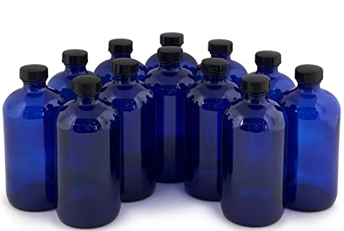 Vivaplex, 12, Cobalt Blue, 16 oz Glass Bottles, with Lids