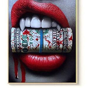 Red Lips Series: 【Bite】-Spray Painting Core Modern Fashion Sexy Red Lips Nordic Style Room Decoration Painting Wall Painting Wall Art Pictures Set of 3（11.8"X15.75"）【No Frame】