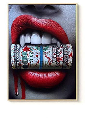 Red Lips Series: 【Bite】-Spray Painting Core Modern Fashion Sexy Red Lips Nordic Style Room Decoration Painting Wall Painting Wall Art Pictures Set of 3（11.8"X15.75"）【No Frame】