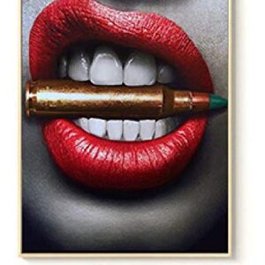 Red Lips Series: 【Bite】-Spray Painting Core Modern Fashion Sexy Red Lips Nordic Style Room Decoration Painting Wall Painting Wall Art Pictures Set of 3（11.8"X15.75"）【No Frame】