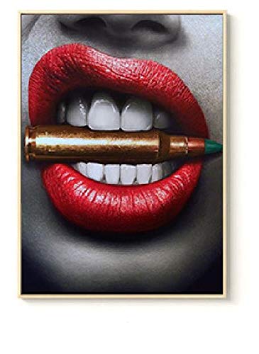 Red Lips Series: 【Bite】-Spray Painting Core Modern Fashion Sexy Red Lips Nordic Style Room Decoration Painting Wall Painting Wall Art Pictures Set of 3（11.8"X15.75"）【No Frame】