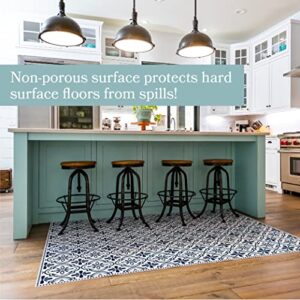 Carolina Creekhouse Scarlett FloorFlat | Decorative Vinyl Floor Covering | Lay Flat | Durable | No Curling Edges | Waterproof | Easy Clean | Wipeable | Eco-Friendly | 4’ x 6’ Mat | Blue