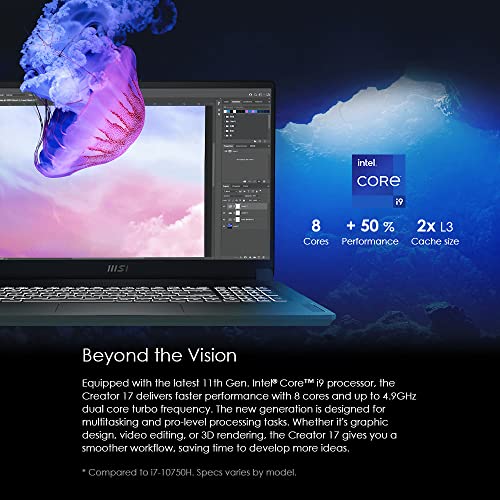 MSI Creator 17 Professional Laptop: 17.3" UHD 120Hz 100% Adobe RGB Display, Intel Core i7-11800H, NVIDIA GeForce RTX 3070, 16GB RAM, 1TB NVME SSD, Thunderbolt 4, Win10 PRO, Core Black (B11UG-494)