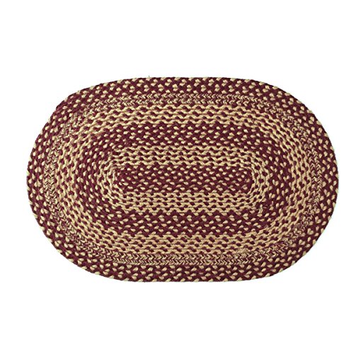 VHC Brands Burgundy Tan Jute Rug Oval w/Pad 20x30