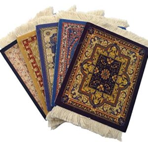 Carpet Coasters – Oriental Design Fabric Carpet Drink Mats Set of 4 pcs Table Coasters Tassel Carpet Coaster (blue mix 5pcs)