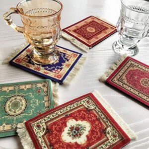 Carpet Coasters – Oriental Design Fabric Carpet Drink Mats Set of 4 pcs Table Coasters Tassel Carpet Coaster (blue mix 5pcs)