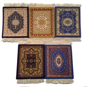 Carpet Coasters – Oriental Design Fabric Carpet Drink Mats Set of 4 pcs Table Coasters Tassel Carpet Coaster (blue mix 5pcs)