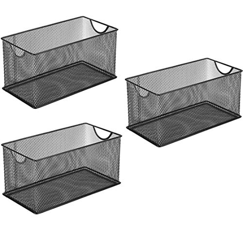 GOLDORCLE Set of 3 Household Wire Mesh Metal Steel Storage Basket Organizer CD Storage Boxes Organizer Bin Container Tote with Handles for Home Office 10.5" x 5.5" x 5.5"