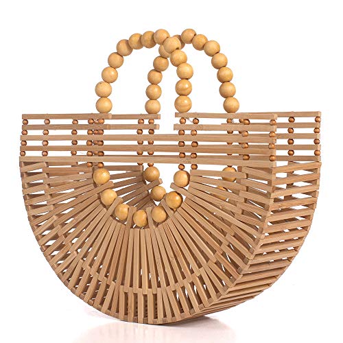 RULER TRUTH Womens Bamboo Handbags Summer Straw Beach Purse, Handmade Straw Purse for Women Natural Wicker Purse Rattan Purse for Women Rose Red