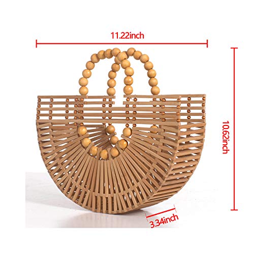 RULER TRUTH Womens Bamboo Handbags Summer Straw Beach Purse, Handmade Straw Purse for Women Natural Wicker Purse Rattan Purse for Women Rose Red