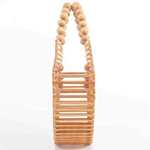 RULER TRUTH Womens Bamboo Handbags Summer Straw Beach Purse, Handmade Straw Purse for Women Natural Wicker Purse Rattan Purse for Women Rose Red