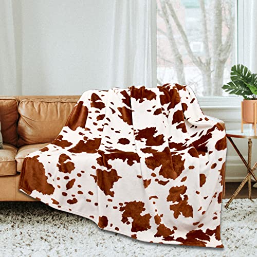 WISH TREE Cow Print Blanket Soft Fleece Throw Blankets with Brown Cow Print for Adults Bed, Couch, Sofa (Twin Size 60 * 80 Inches)