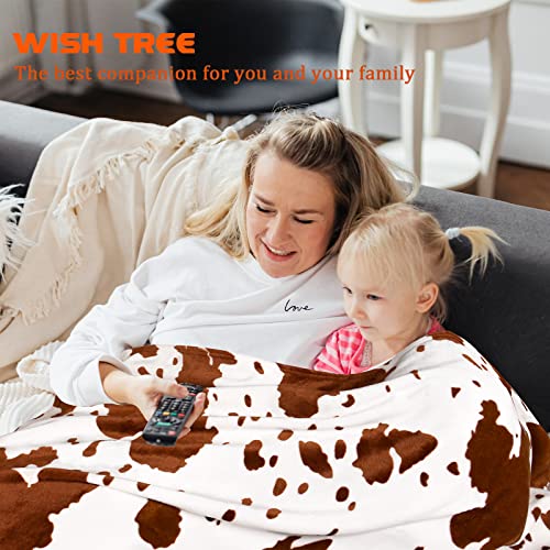 WISH TREE Cow Print Blanket Soft Fleece Throw Blankets with Brown Cow Print for Adults Bed, Couch, Sofa (Twin Size 60 * 80 Inches)