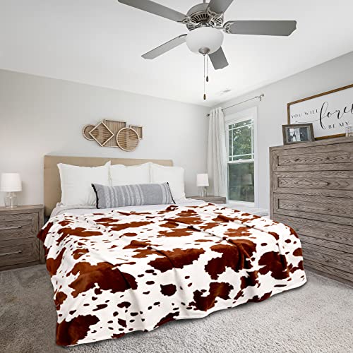 WISH TREE Cow Print Blanket Soft Fleece Throw Blankets with Brown Cow Print for Adults Bed, Couch, Sofa (Twin Size 60 * 80 Inches)