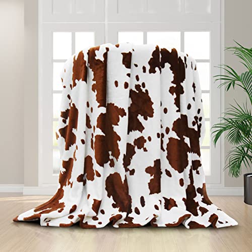 WISH TREE Cow Print Blanket Soft Fleece Throw Blankets with Brown Cow Print for Adults Bed, Couch, Sofa (Twin Size 60 * 80 Inches)